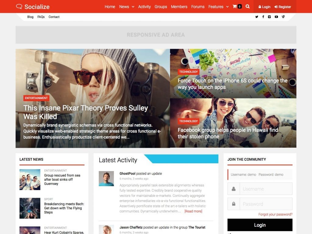 Socialize BuddyPress WordPress Theme | Themes Directory